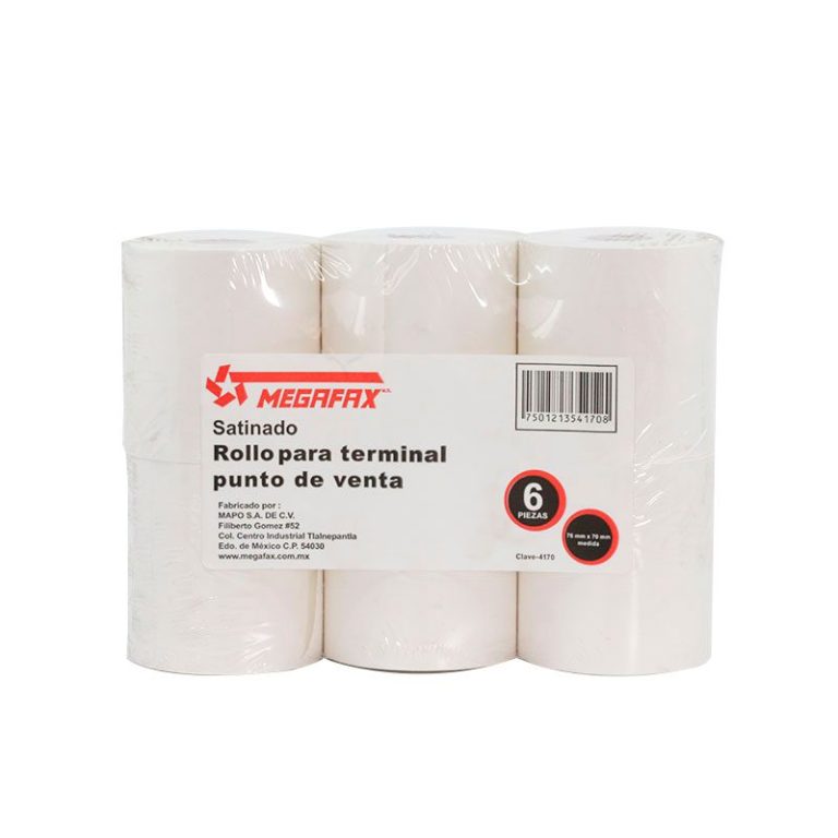 Rollo para terminal punto de venta bond 6 pzas. 76mm de ancho x 70mm de ...